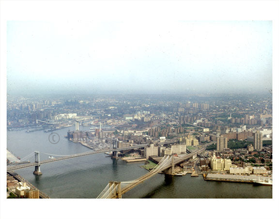 Aerial view of Brooklyn Bridge Manhattan bridge — Old NYC Photos