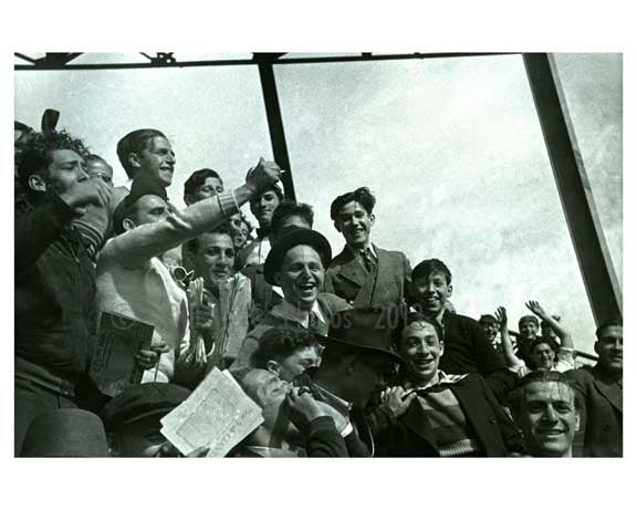 Baseball fans in the stands goofing around 2 — Old NYC Photos