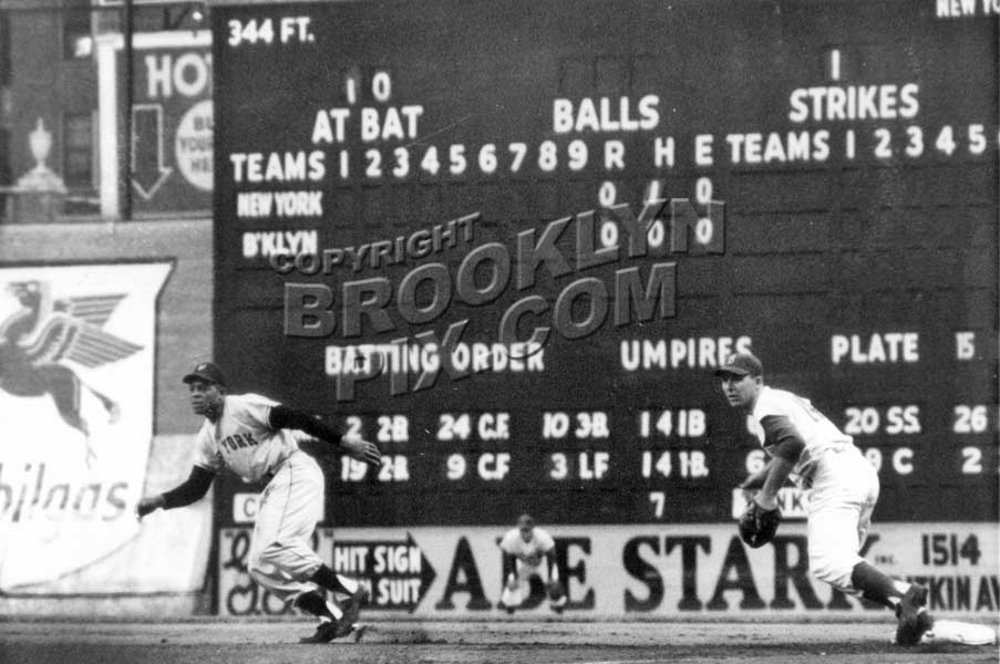 Gil Hodges and Willie Mays at Ebbets Field, 1957 — Old NYC Photos