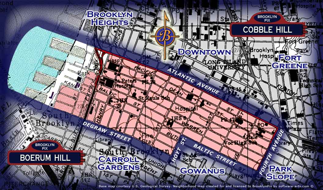 Neighborhood borders map for Cobble and Boerum Hills — Old NYC Photos