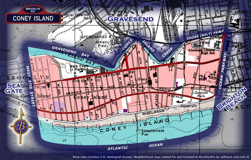 Neighborhood borders map for Coney Island — Old NYC Photos