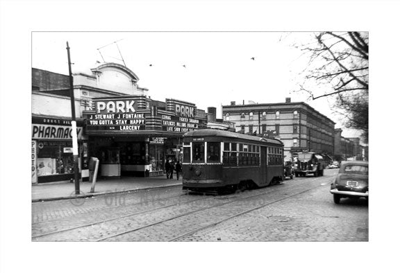 Park Theater with Fort Hamilton Trolley passing in front — Old NYC Photos
